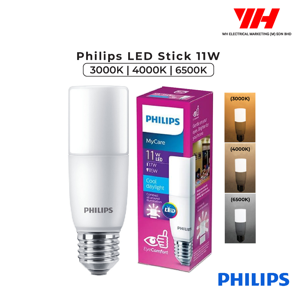 Philips 11W E27 LED Stick (3000K Warm White,6500K Daylight) - หลอดไฟ/Mentol Lampu | Shopee Thailand
