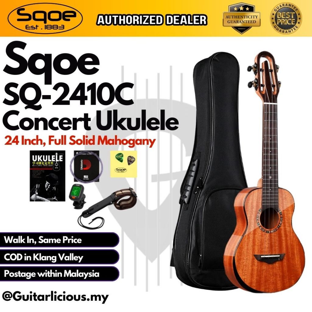 SQOE SQ-2410C , 24 นิ้วคอนเสิร์ต Full Solid Mahogany Body Ukulele ...