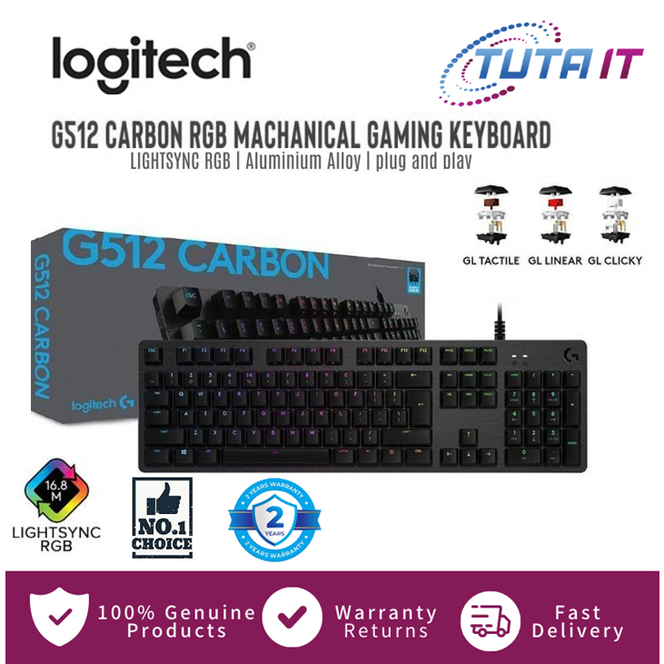 Logitech G512 Carbon RGB Mechanical Gaming Keyboard , Linear/Carbon Tactile/Carbon Clicky ...