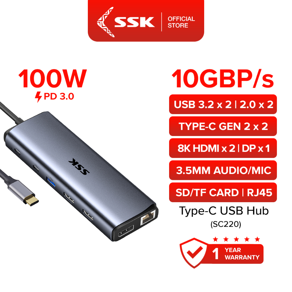 Ssk 14 in 1 USB3.2 Gen 2 USB C Hub [SC220] - 100W PD3.0 ชาร์จ HDMI VGA ...