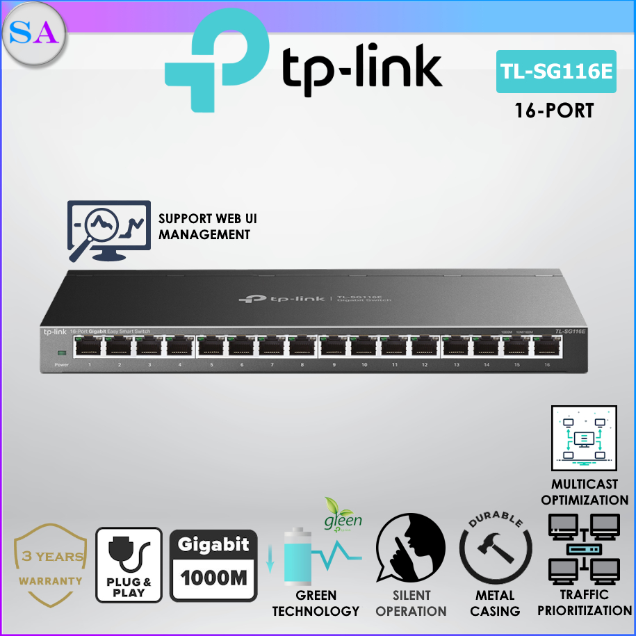 Tp-link TL-SG116 TL-SG116E 16 Port 10/100/1000Mbps Gigabit Desktop Wall mount Easy Smart Switch ...