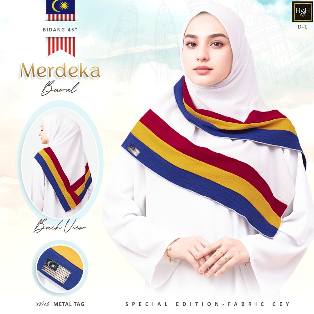 Merdeka 2024 MERDEKA Tudung Bawal MERDEKA Pattern Bidanka 45" โดย UNIQUE FASHION | Shopee Thailand