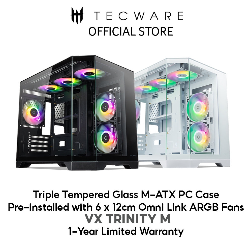 Tecware VX TRINITY M TRIPLE TEMPERED GLASS M-ATX CASE พร้อม PRE-INSTALL ...