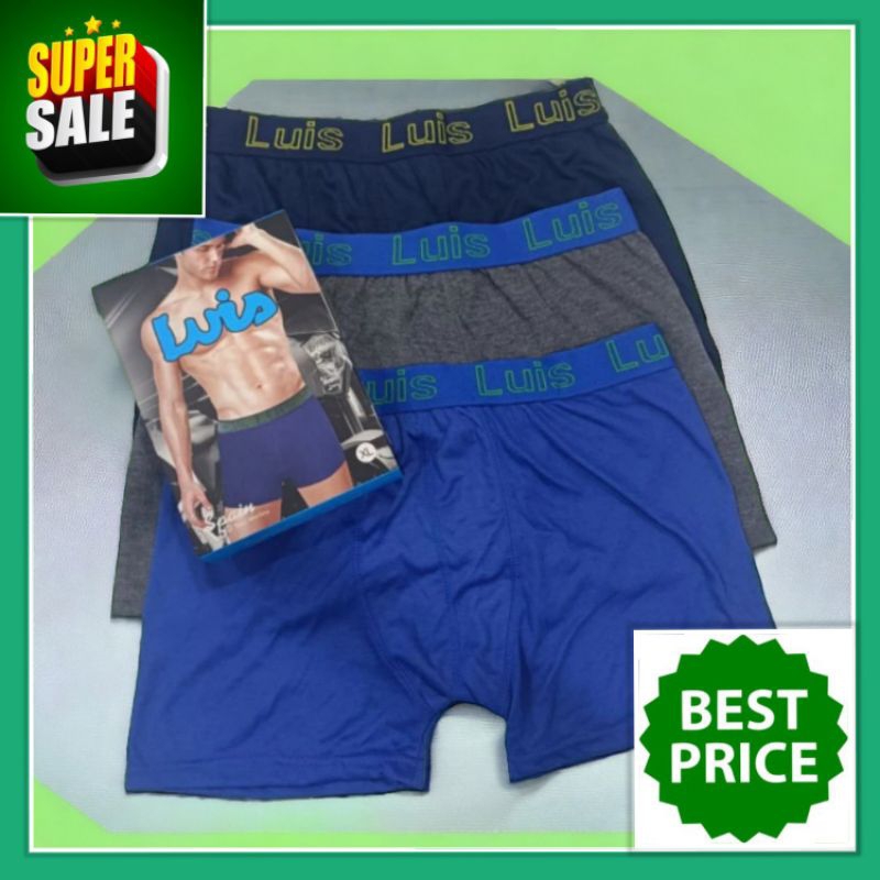 Luis MEN'S BOXER UNDERWEAR ผ้าฝ้าย 100% คุณภาพดี สําหรับผู้ชาย 3 ชิ้น ต่อกล่อง | Shopee Thailand