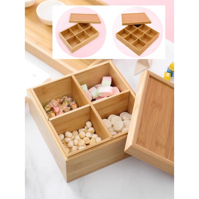 Bamboo TRAY CONTAINER WOODEN STORAGE BOX FOOD SNACKS CANDY CONTAINER ...