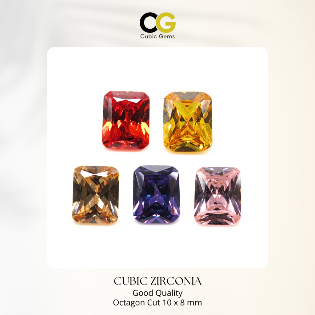 คุณภาพดี CUBIC ZIRCONIA OCTAGON CUT 10X8MM CUSTOM-MADE 916 TEMPAH ...