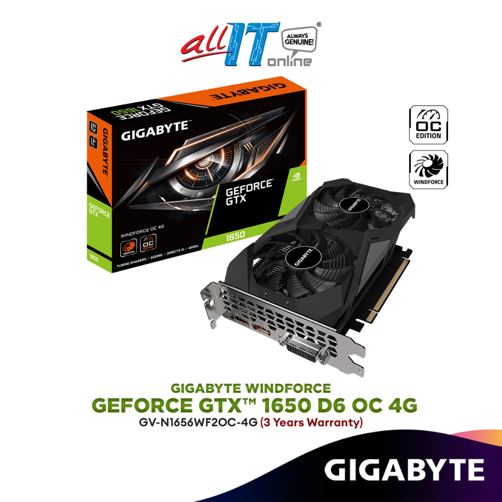 Gigabyte GeForce GTX 1650 D6 WINDFORCE OC 4GB GDDR6 กราฟิกการ ์ ด GV-N1656WF2OC-4G | Shopee Thailand