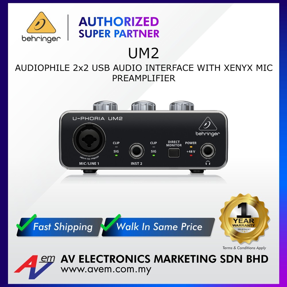 Behringer U-PHORIA UM2 ออดิโอไฟล์ 2x2 อินเทอร์เฟซเสียง USB พร้อม ...