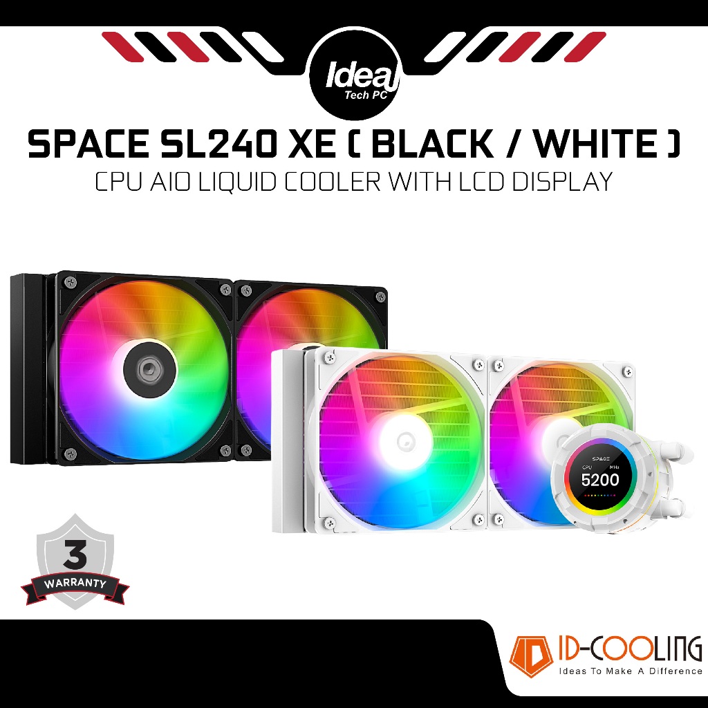 Id-cooling SPACE SL240 XE คูลเลอร์เหลว CPU AIO สีดํา ขาว พร้อมหน้าจอ ...
