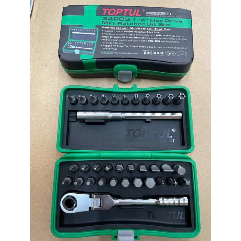 Toptul Hex Drive Mini Ratchet Bit Set (34 ชิ้น 1/4") GADW3401 | Shopee ...
