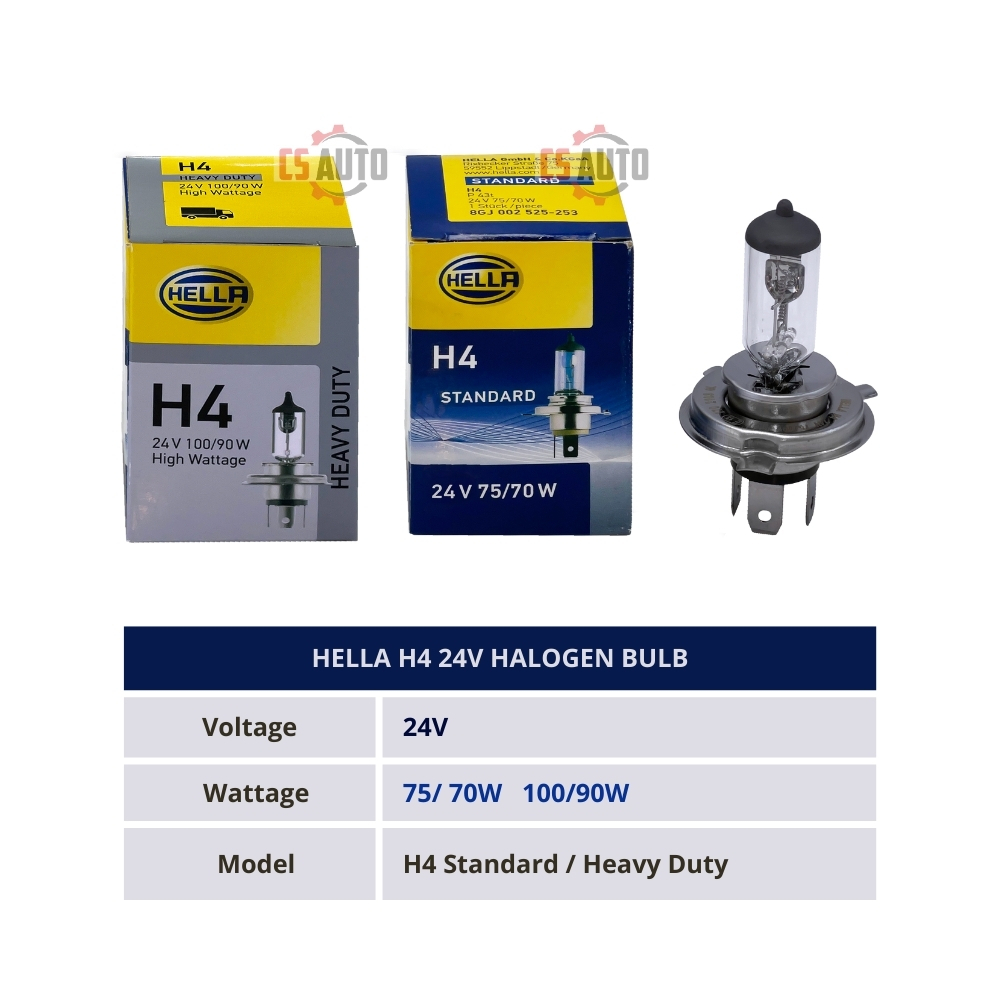 1pc HELLA H4 24V หลอดไฟฮาโลเจนไฟหน้าหลอดไฟ 100/90W วัตต์สูง 75/70W ...