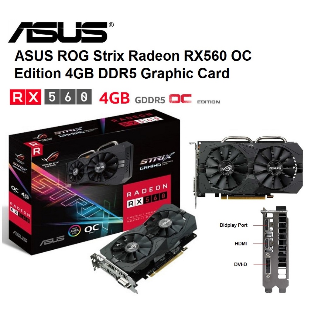 การ์ดจอ Asus ROG Strix Radeon RX560 OC Edition 4GB DDR5 128Bit | Shopee Thailand