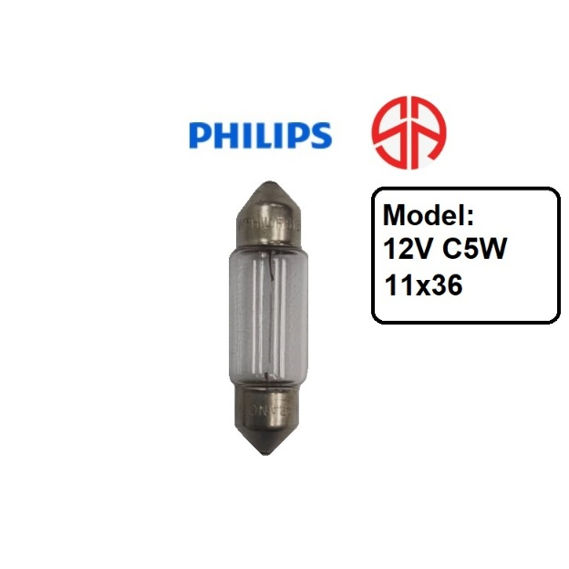 หลอดไฟอ่านหนังสือติดหลังคารถยนต์ 12V C5W 11x36 Philips 12844 SV8.5 12V 5W SV8.5-8 Mercedes BMW ...