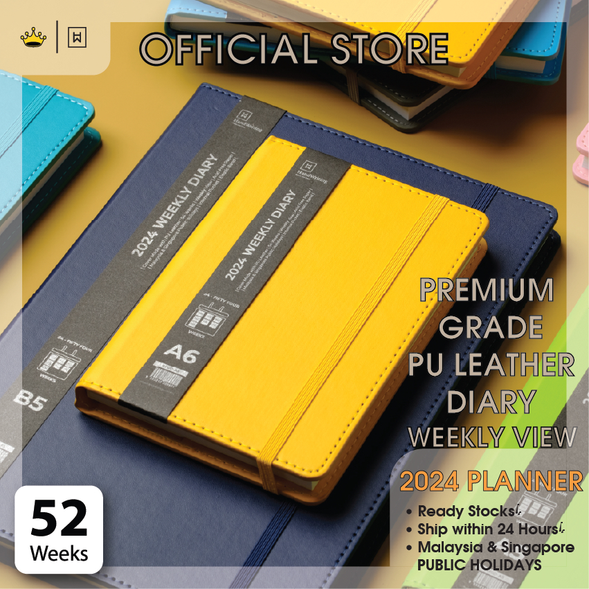 เขียนด้วยลายมือ 2024 หนัง PU ไดอารี่รายเดือน Weekly Planner ด้ายเย็บ ...