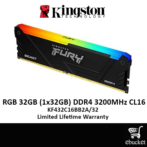 Kingston FURY Beast RGB 32GB (1x32GB) DDR4 3200MHz CL16 หน่วยความจํา RAM - KF432C16BB2A/32 ...