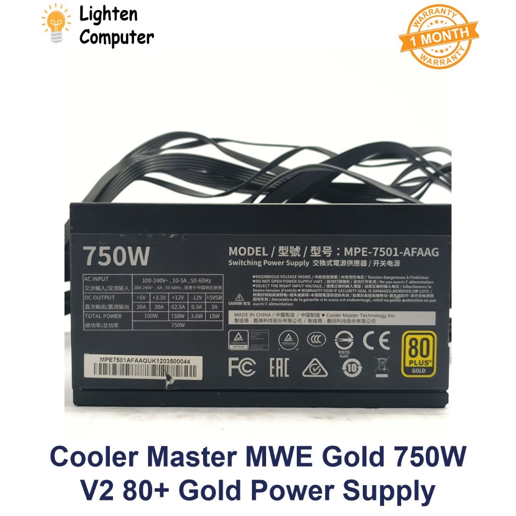 【USED】พาวเวอร์ซัพพลายคูลเลอร์มาสเตอร์ Mwe Gold 750W V2 80+ MPE-7501 ...