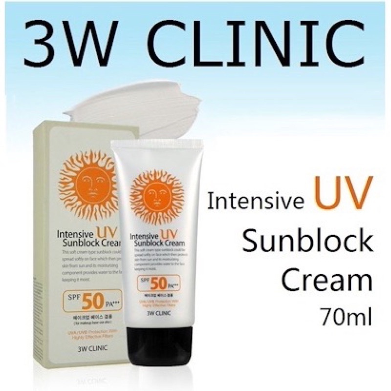 3w CLINIC INTENSIVE UV SUNSCREEN SUNBLOCK CREAM SPF50 PA + UVA/UVB Skin ...
