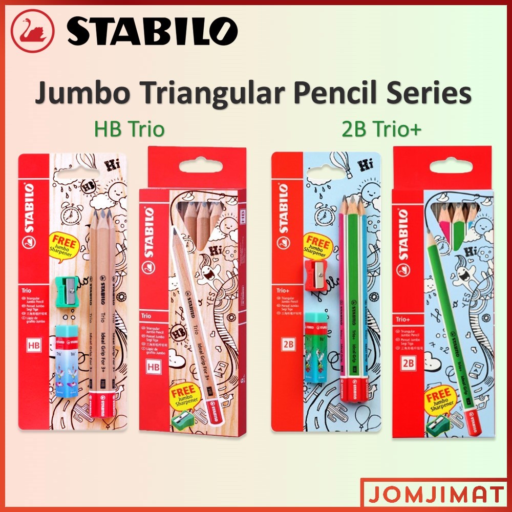 ดินสอสามเหลี่ยม Stabilo HB Trio / 2B Trio+ Jumbo พร้อมกบเหลาดินสอ ...