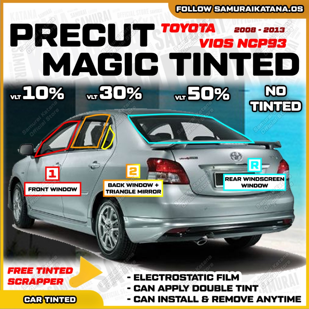 Precut Magic Tinted สําหรับ Toyota Vios NCP93 2008-2013 ถอดรถหน้าต่าง ...