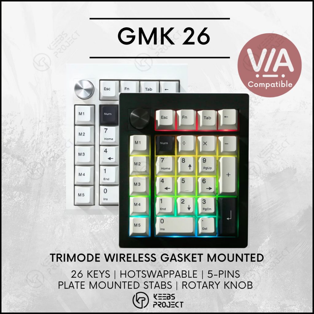 Zuoya GMK 26 Numpad พร้อมปุ่มหมุนไร้สาย Trimode Via คีย์บอร์ดเครื่องกลติดตั้งปะเก็นที่รองรับ ...