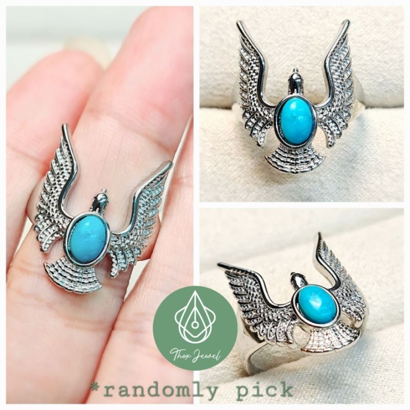 Thox JEWEL TUQ1 - TURQUOISE หินธรรมชาติ s925 แหวนปรับได้ชุบเงิน 天然绿松 ...