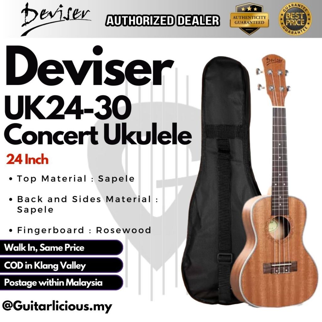 Deviser อูคูเลเล่คอนเสิร์ต 24 นิ้ว พร้อมกระเป๋า (UK24-3 / UK-24-30) | Shopee Thailand