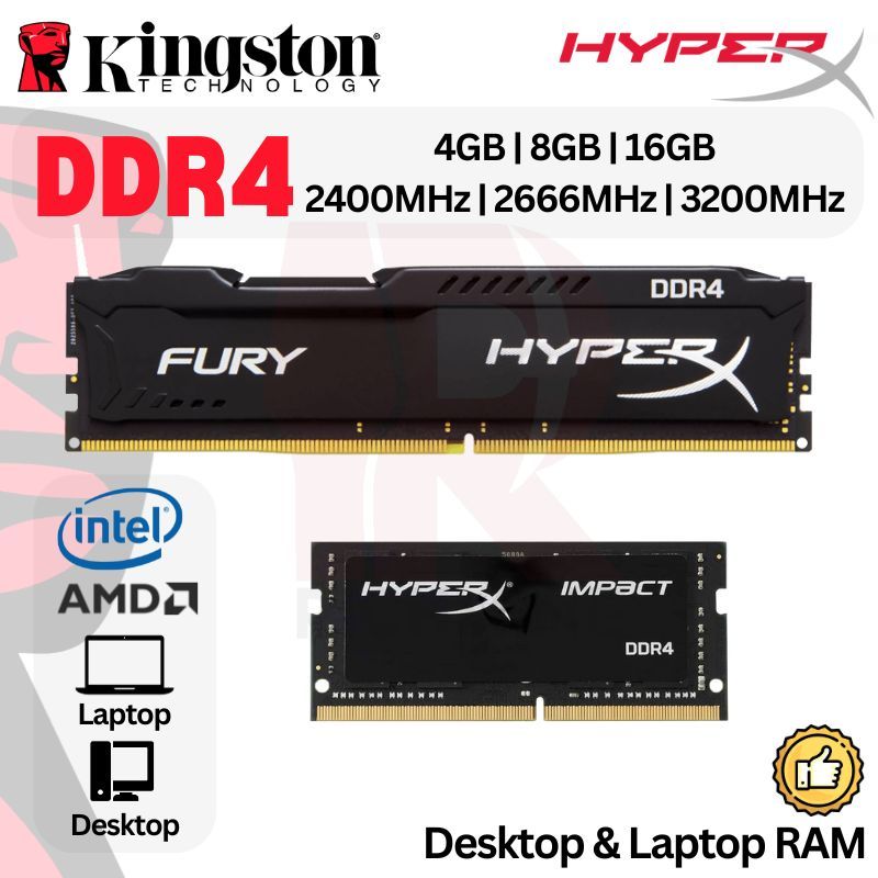 Kingston HyperX FURY DDR4 RAM 4GB 8GB 16GB เดสก์ท็อปแล็ปท็อป GAMING 2133 2666 3200Mhz | Shopee ...