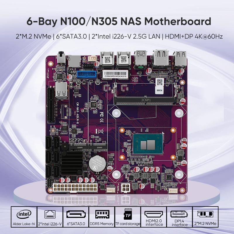 Cwwk 12TH GEN N100 2*INTEL I226-V 2.5G NAS MOTHERBOARD 6*SATA3.0 6-BAY SOFT ROUT 1*DDR5 4800MHZ ...