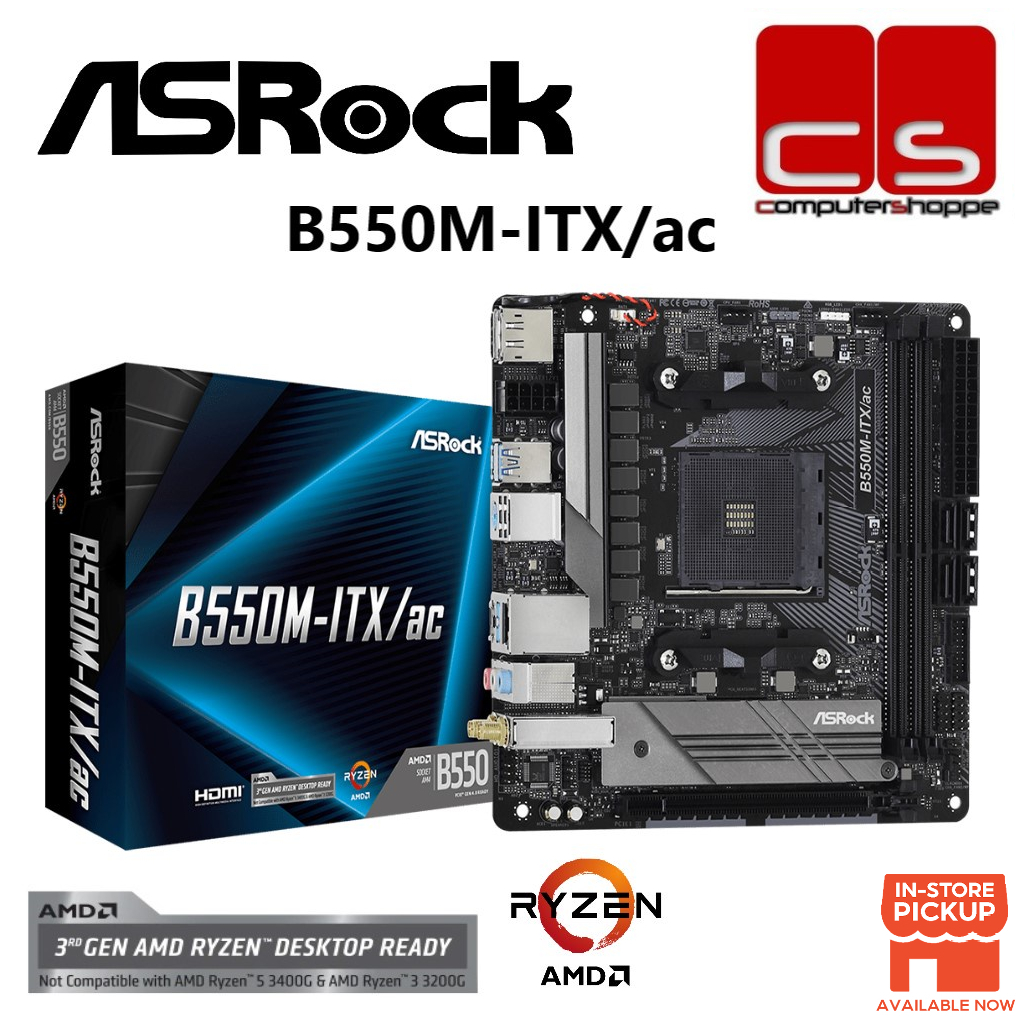 Asrock B550M-ITX/AC Wifi AM4 Mini-ITX เมนบอร์ด + ชุดคอมโบโปรเซสเซอร์ ...