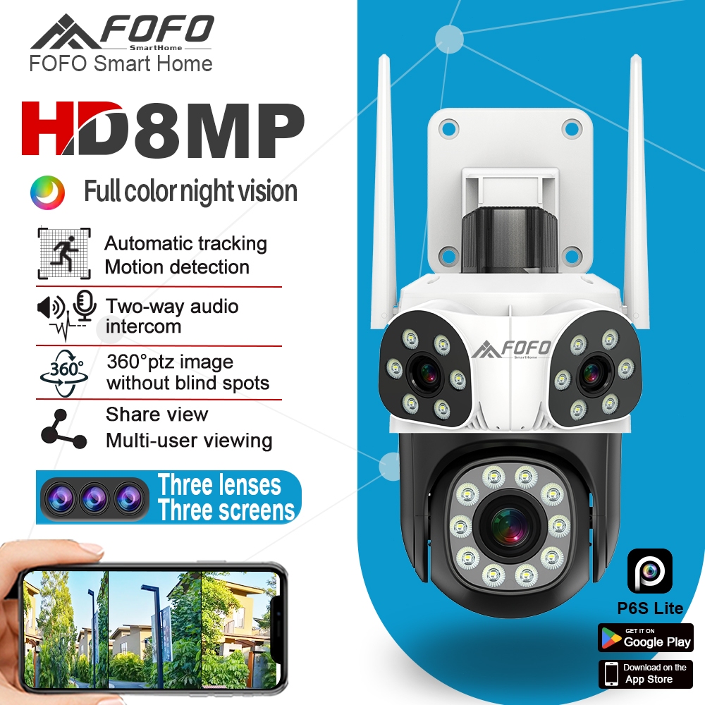 Fofo กล้องวงจรปิดไร้สายกล้องกลางแจ้ง 10x ซูม 8MP Triple เลนส์สามหน้าจอ ...