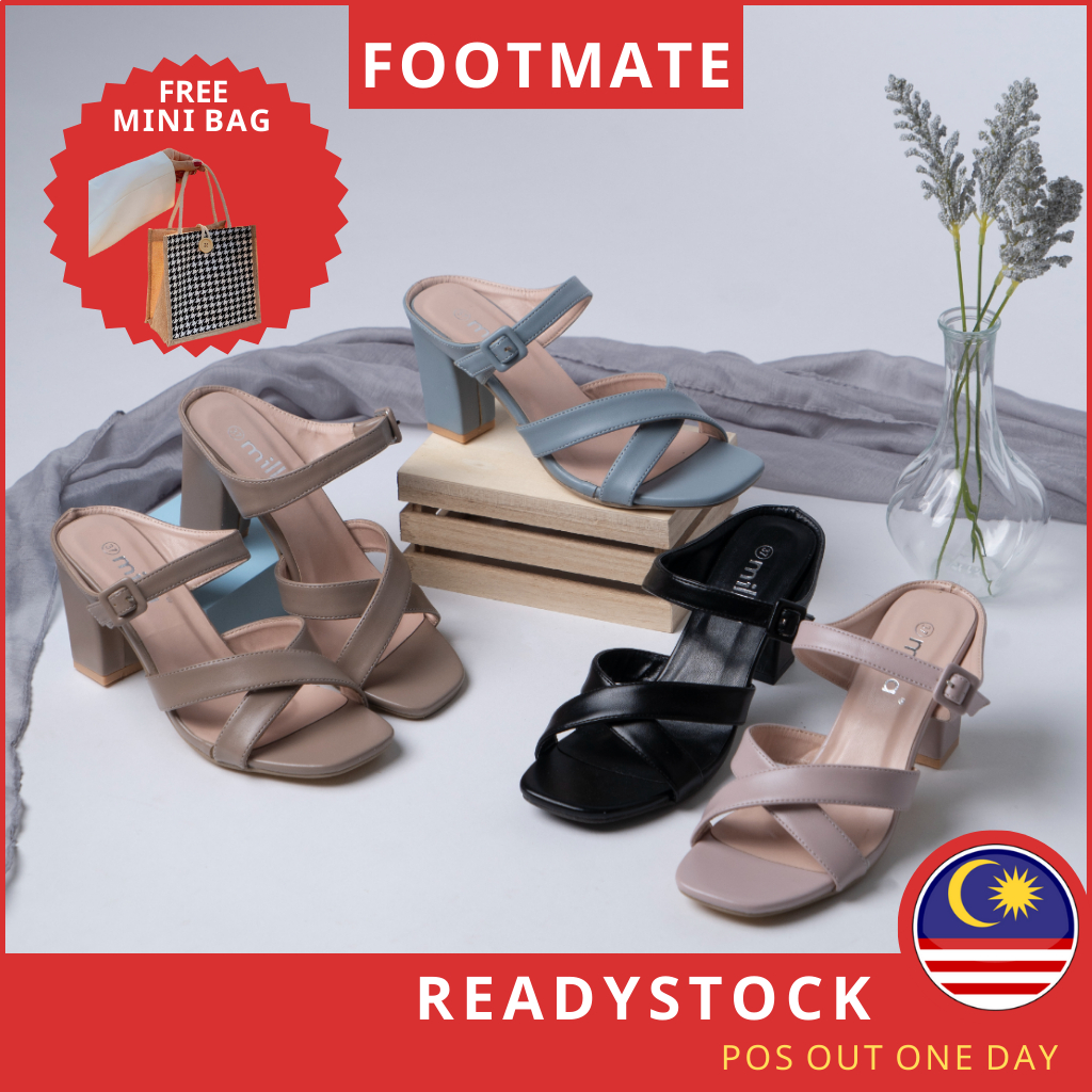 Footmate Cross Strape Milla รองเท้าส้นสูง ผู้หญิง Kasut Tinggi ...