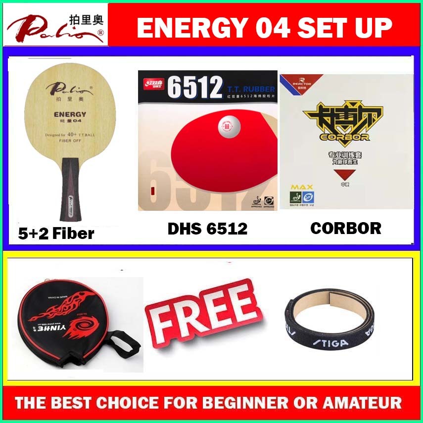Palio ENERGY 04 Blade Set up Set + DHS 6512 + Reactor Corbor ไม้ปิงปอง paddle PingPong kayu ...