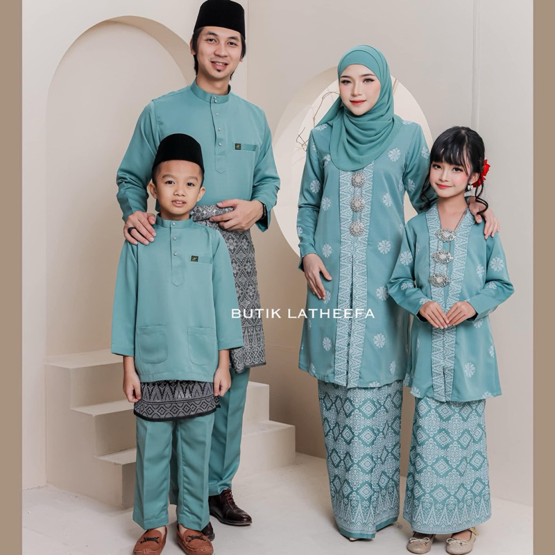 Hijau Baju RAYA 2024 ชุดครอบครัว ธีม 1 ครอบครัว ฝุ่น สีเขียว สีเขียว ...
