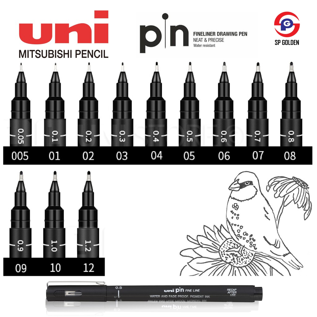 Uni Pin Technical Fine Line Drawing Pen Drawing Brush Pigment Liner 0. ...