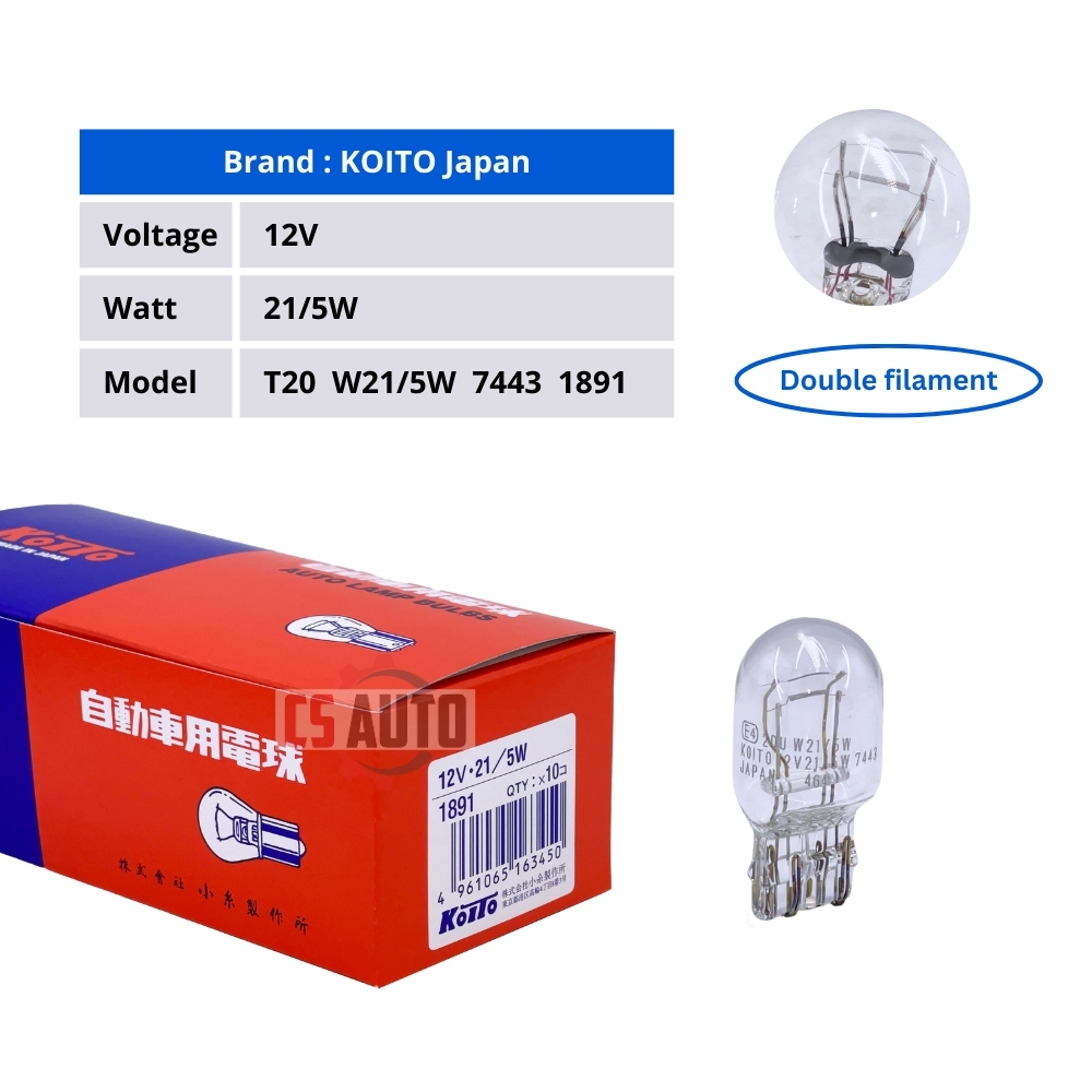 Cs 1 pc x Koito JAPAN 12V T20 W21/5W 1891 7443 หลอดไฟ Double Filament Lampu Mentol Brek Kereta ...