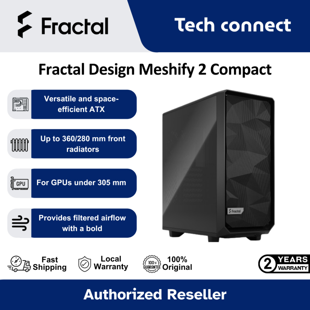 Fractal Design Meshify 2 Compact Grey TG Light Tint Mid Tower Casing ...