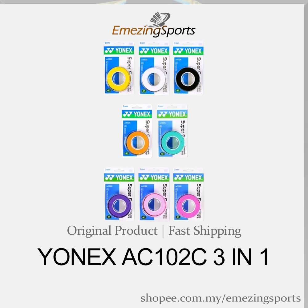 Yonex Super Grap AC102C ไม้แบดมินตันสังเคราะห์ (3 IN 1 Pack) - AC 102C 102 C AC102 Over Grip ...