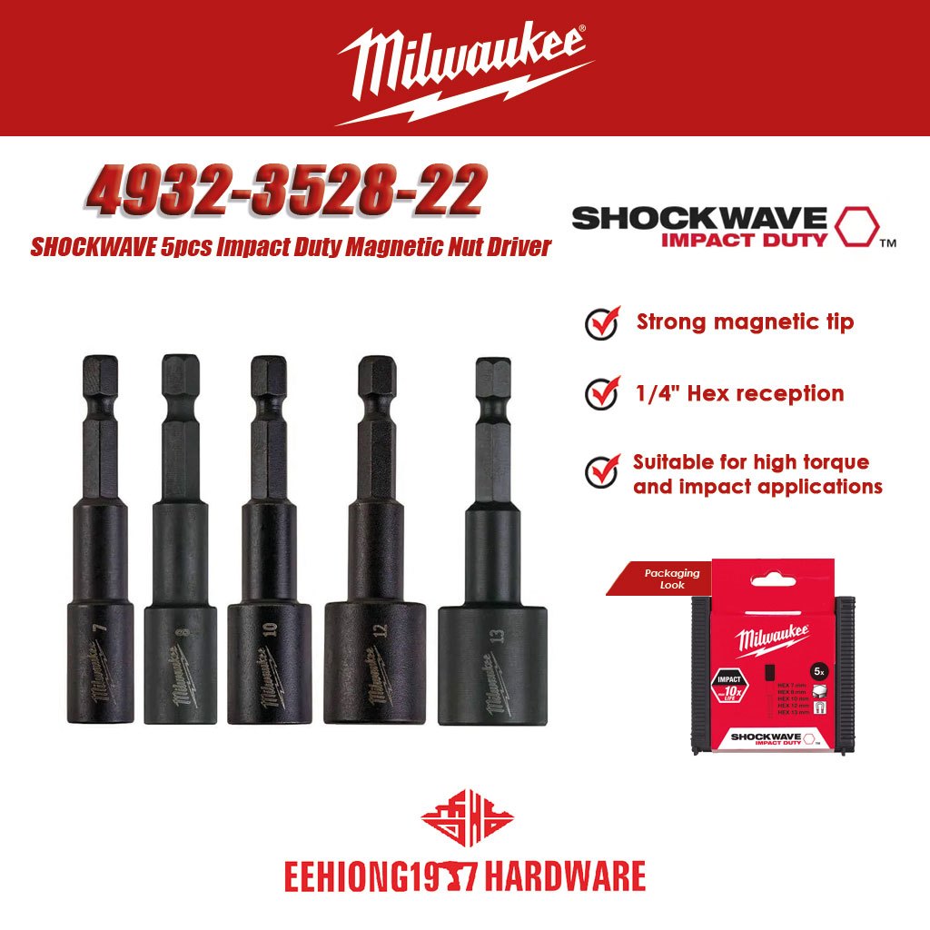 Milwaukee 4932-3528-22 ชุดน็อตไดรเวอร์กระแทก 7 มม. 8 มม. 10 มม. 12 มม. ...