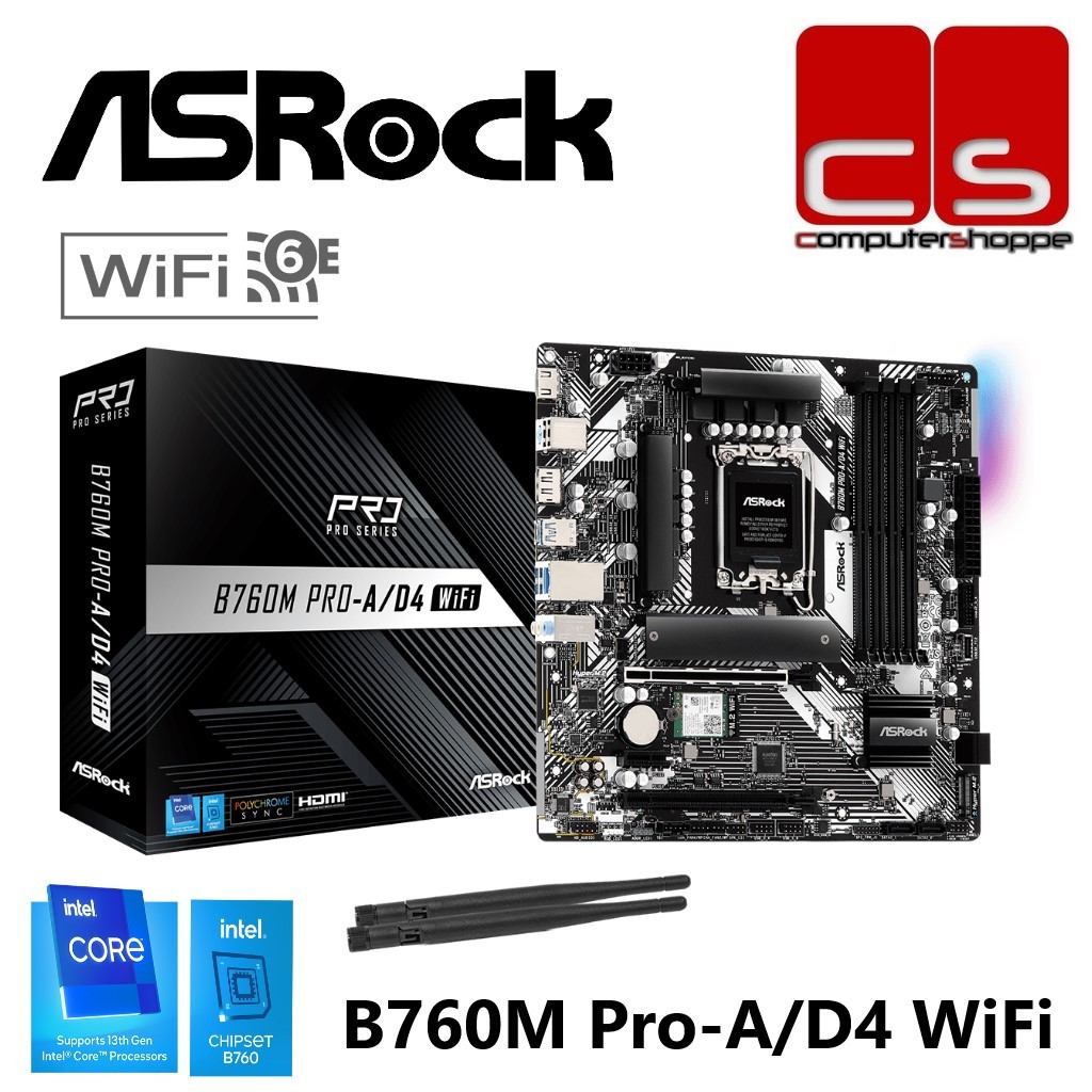 Asrock B760M Pro-A/D4 WiFi LGA1700 M-ATX เมนบอร์ด + Intel 12th & 14th Gen โปรเซสเซอร์ Combo ...