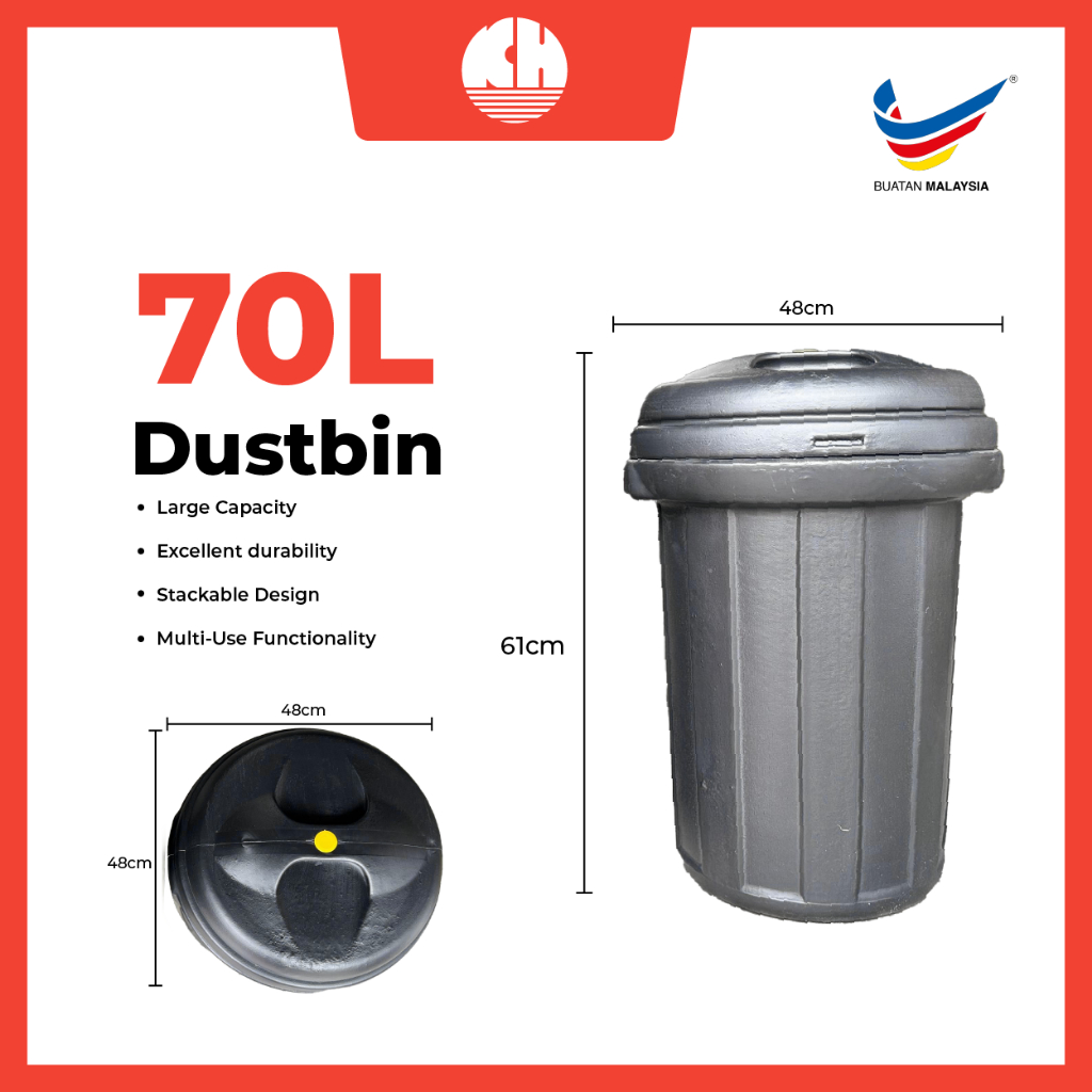 70 ลิตร Mapo Fiber Dustbin Unbreakable Bin Heavy Duty Dustbin Tong Sampah Tong Hitam 黑色桶 水桶 ...