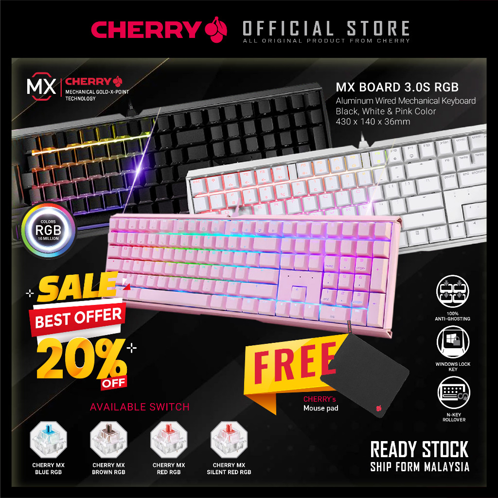 Cherry MX BOARD 3.0S RGB Aluminium Screwless Wired Mechanical Gaming ...