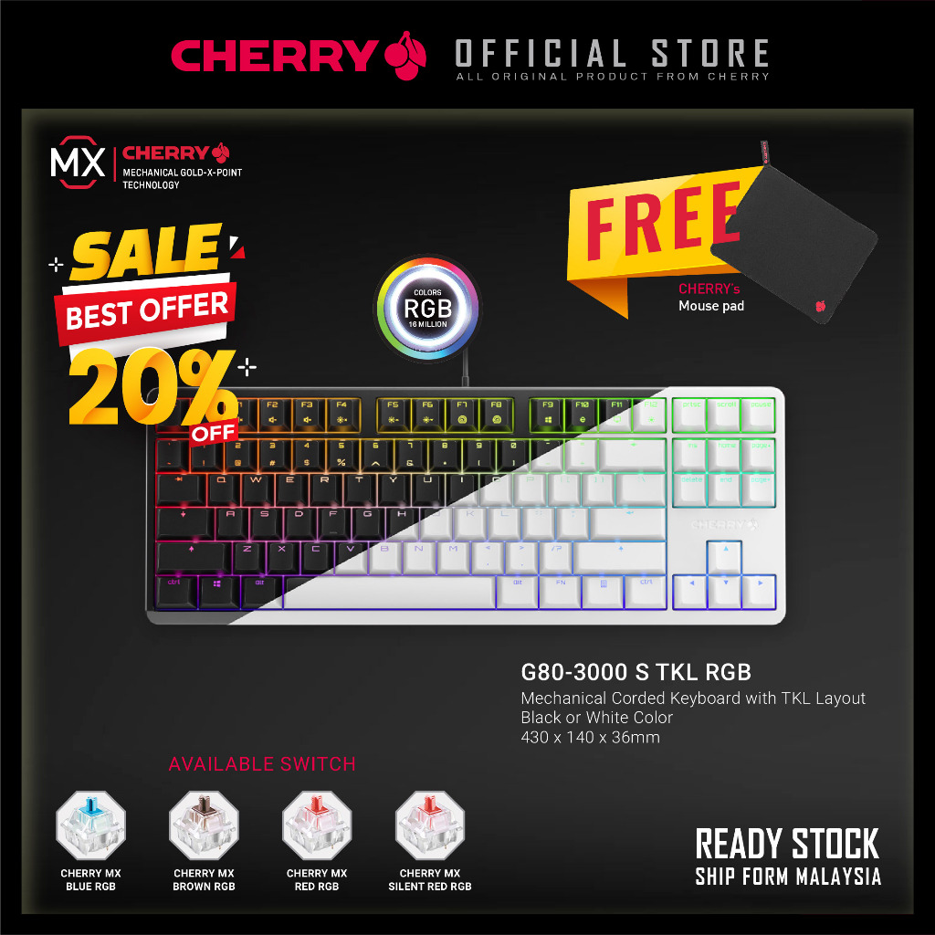 Cherry G80-3000 S TKL RGB Mechanical Wired Gaming Keyboard | Shopee Thailand