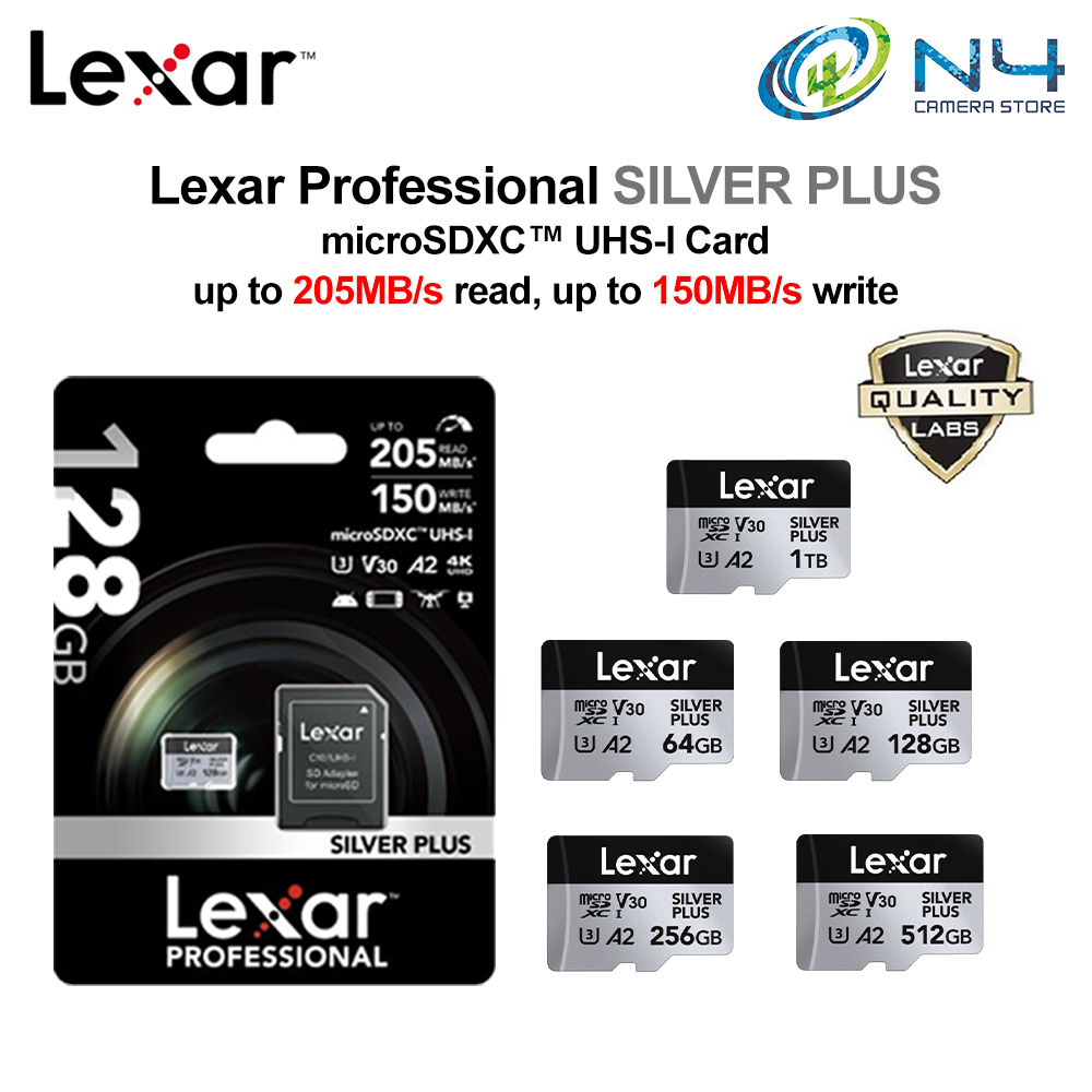 Lexar Professional Silver Plus micro SDXC UHS-I Card 64GB/128GB/256GB/512GB/1TB อ่านสูงสุด 205MB ...