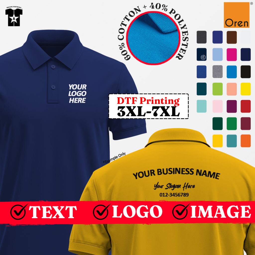 [NO Moq] เสื้อโปโลพิมพ์แบบกําหนดเองผ้าฝ้ายรังผึ้ง 220gsm ขนาด 3XL 5XL 7XL Cetak Baju Polo Kerja ...
