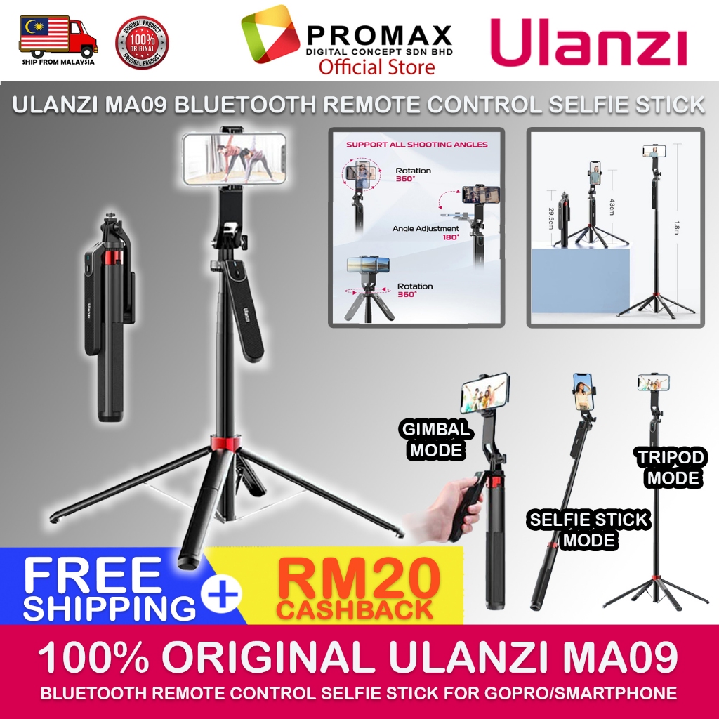 Ulanzi MA09 ขาตั้งกล้องโทรศัพท์ ขยายได้ พร้อมรีโมตคอนโทรลบลูทูธ ไม้เซล ...