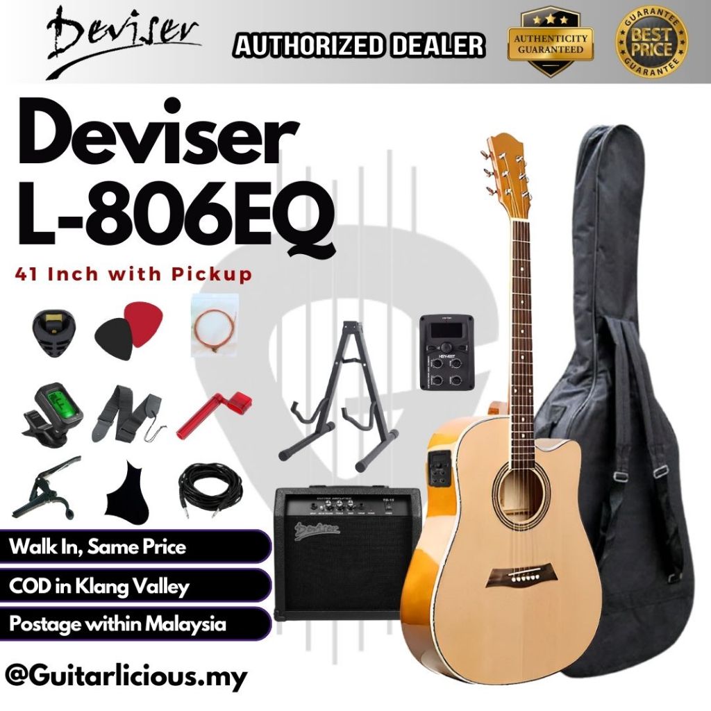 Deviser กีต้าร์โปร่ง 41 นิ้ว 4 วง EQ / pick up (L-806 / L806 / EQ) เสียบ Equalizer หยิบกึ่ง ...