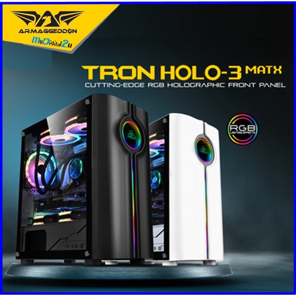 Armaggeddon Tron Holo-3 MATX Gaming PC เดสก์ท็อปแชสซีตัดขอบ RGB ...