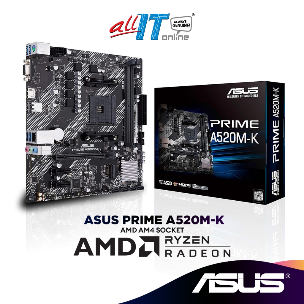Asus PRIME A520MK Micro ATX (mATX) เมนบอร์ด AMD AMD AM4 ซ็อกเก็ต | Shopee Thailand