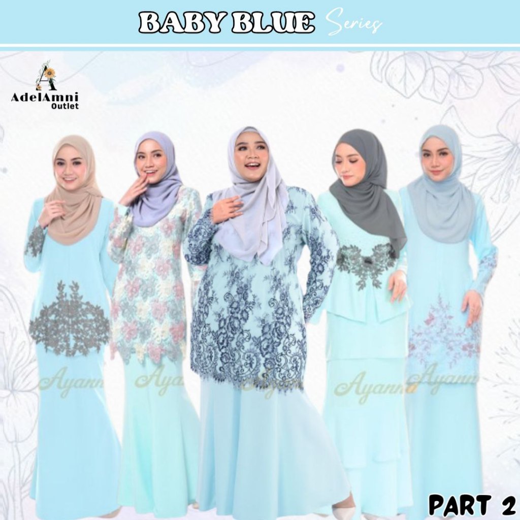 [P2] Tema Baby Blue Baju Kurung Dewasa Plus Size Lace Moden Tunang ...
