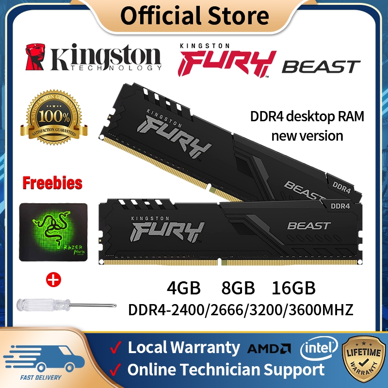 Kingston FURY BEAST แรมเกมมิ่ง DDR4 RAM 4GB 8GB 16GB DDR4 2400 2666 3200 3600Mhz สําหรับ ...